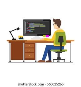 Programmer Workspace Programming Development Person Working Stock