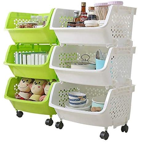 AJ Storage Stacking Bins Household Kitchen Plastic Stackable Vertical Storage Organizational