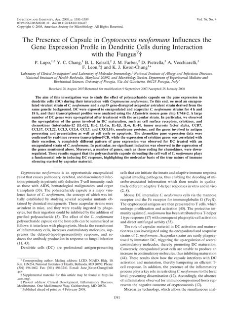 Pdf The Presence Of Capsule In Cryptococcus Neoformans Influences The