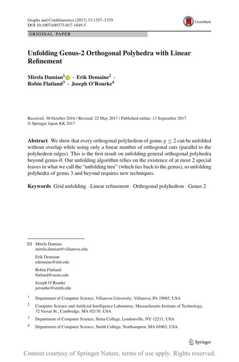 Unfolding Genus 2 Orthogonal Polyhedra With Linear Refinement Request Pdf