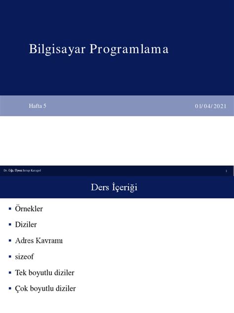 Bilgisayar Programlama Hafta 5 Pdf
