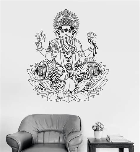 Vinyl Wall Decal Ganesha Lotus Hinduism God Hindu Grandado
