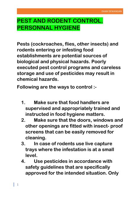 Pest And Rodent Control Personnel Hygiene Pdf