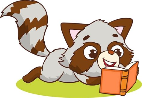 Premium Vector Cute Raccoon Reading A Book