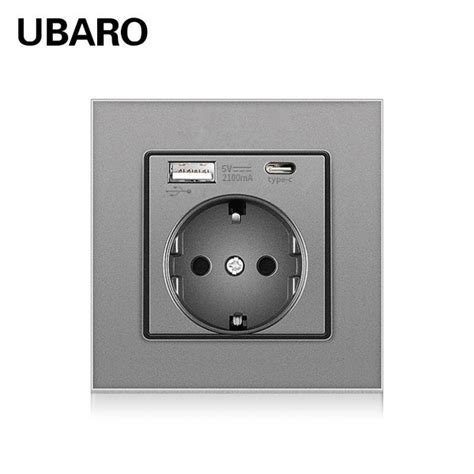 Розетка электрическая одинарная с Usb и Type C входами в стандартный подрозетник рамка