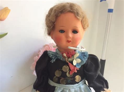 ANTIQUE GERMAN PAPIER Mache Doll Glass Eyes ORIGINAL G C 13 Inch Ht Ca