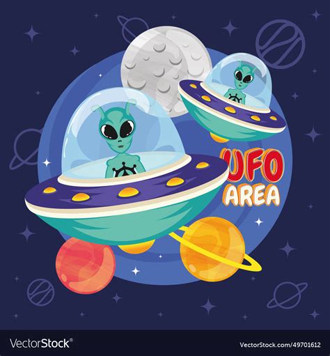 Cute Cartoon Alien Ufo Sticker Royalty Free Vector Image