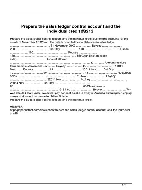 Prepare The Sales Ledger Control Account And The Individual Credit Pdf Financial Services
