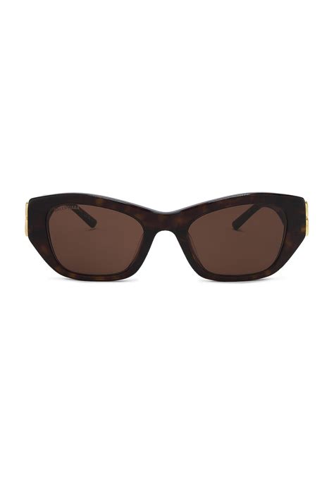 Balenciaga Rectangular Sunglasses In Brown Havana And Brown Editorialist