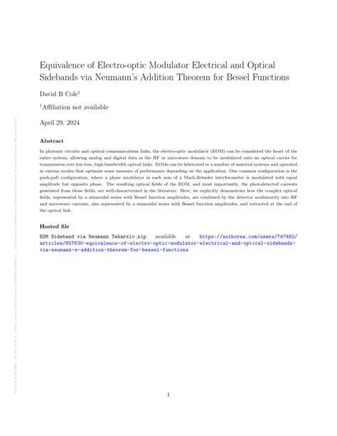 Pdf Equivalence Of Electro Optic Modulator Electrical And Optical