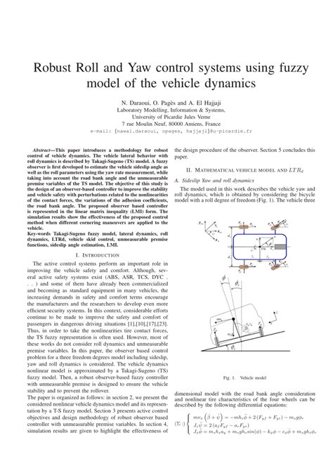 Pdf Robust Roll And Yaw Control Systems Using Fuzzy Model Of The