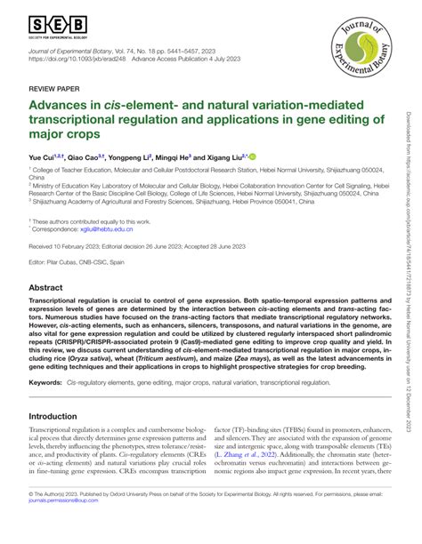 Pdf Advances In Cis Element And Natural Variations Mediated