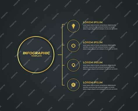 데이터 시각화 다이어그램 연례 보고서 웹 디자인 사전을 위한 4단계가 포함된 골드 인포그래픽 디자인 프리미엄 벡터