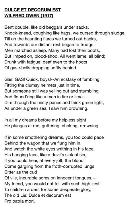 Dulce Et Decorum Est Wilfred Owen Poems