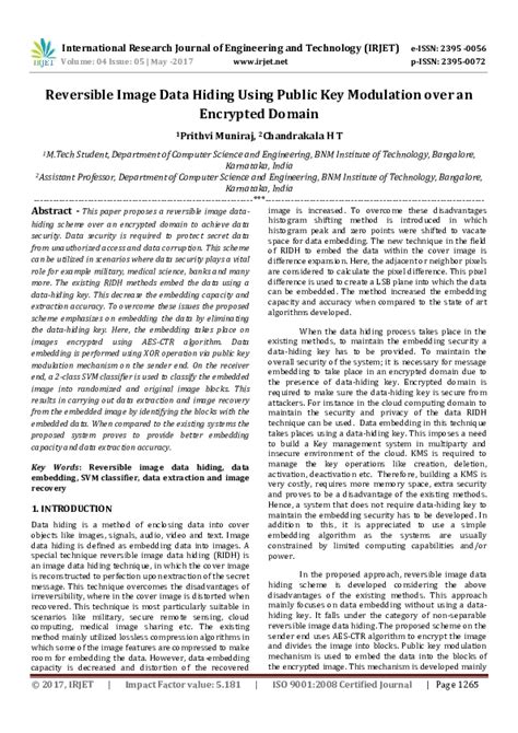 pdf reversible image data hiding using public key modulation over an