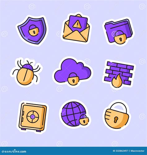 Security Symbols Flat Stickers Set Stock Illustration Illustration Of Network Vector 332862497