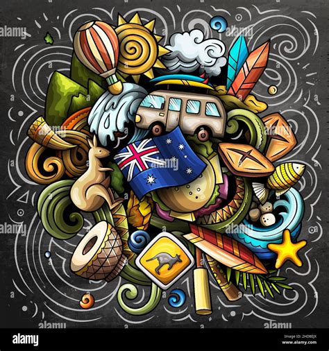 Australia Cartoon Vector Doodle Chalkboard Illustration Stock Vector