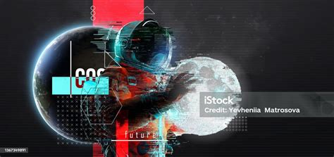 달과 공간의 배경에 결함 우주 비행사 디지털 픽셀 노이즈 추상 설계 벡터 일러스트레이션 우주 비행사에 대한 스톡 벡터 아트 및 기타 이미지 우주 비행사 3차원 형태