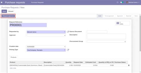 การขอซอวสด Purchase Request บน odoo Ecosoft