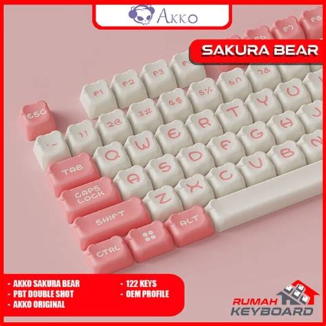 Keycap Keycaps Oem Akko Sakura Bear Pbt Keycap 122 Key Rumah Keyboard