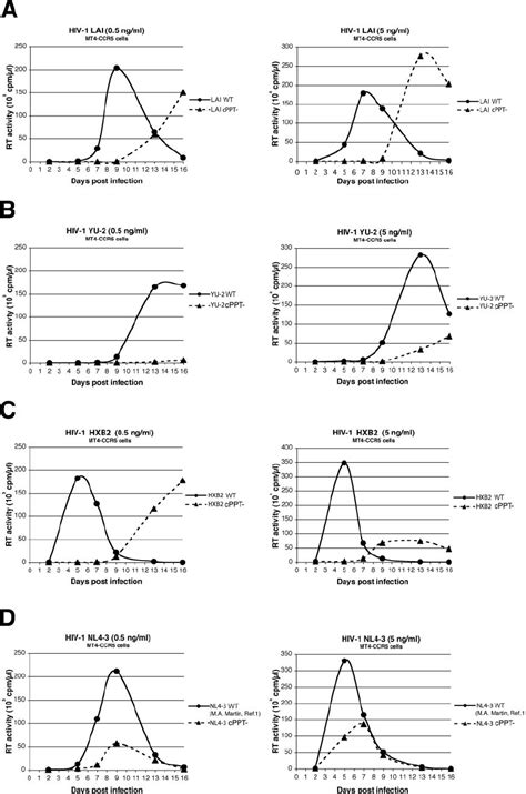 Replication Kinetics Of Wild Type Hiv 1 And Cppt Mutants In Mt4 Ccr5