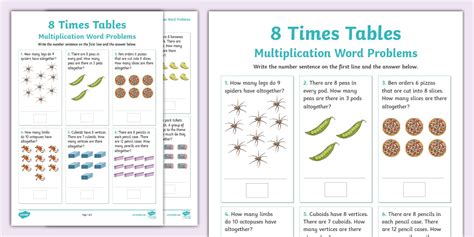 👉 8 Times Tables Multiplication Word Problems Twinkl