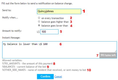 Configuring Balance Notifiers Smartbots Documentation Second Life Bot Hosting Group