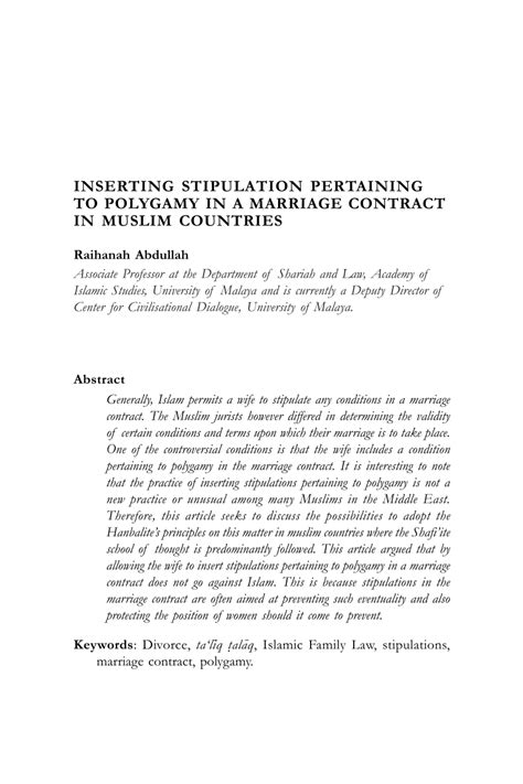 Pdf Inserting Stipulation Pertaining To Polygamy In A Marriage