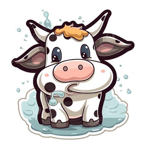 만화 소 수영 클립 아트의 흰색 스티커 벡터 고립 된 만화 젖소와 스티커 디자인 상표 Png 일러스트 및 벡터 에 대한 무료 다운로드 Pngtree