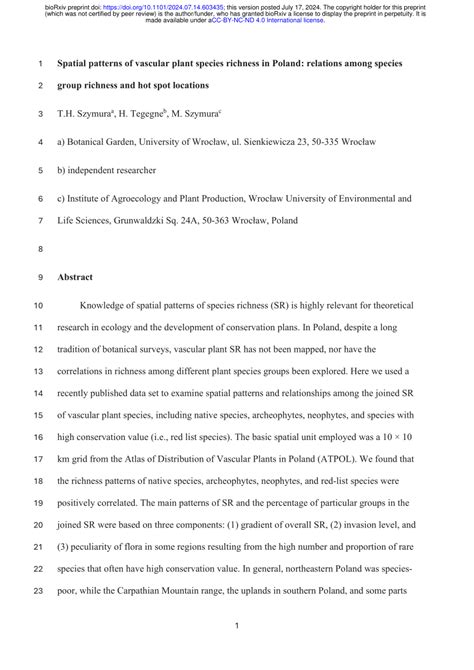 Pdf Spatial Patterns Of Vascular Plant Species Richness In Poland