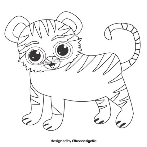 Cute Tiger Clip Art Black And White Cartoon Clipart Of An Outlined