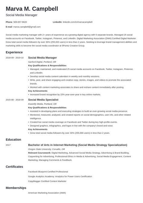 Social Media ResumeExamples And 25 Writing Tips