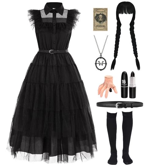 Jiobabe Halloween Costume Set For Women Adult Long Black Dress With