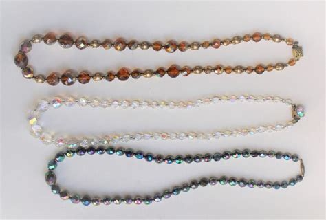 3 Vintage Aurora Borealis Glass Crystal Beaded Necklaces Etsy
