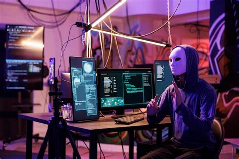 Free Photo Hacker In Anonymous Mask Recording Video