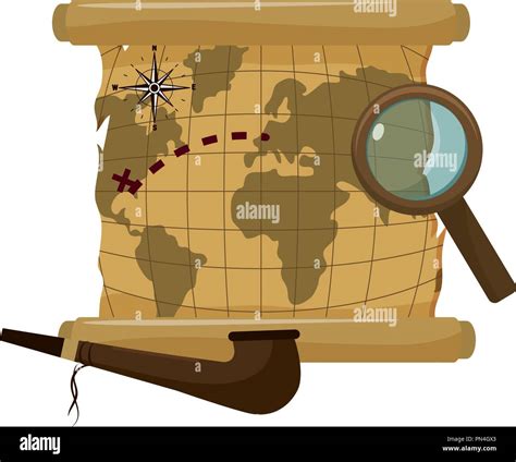 Global Map With Magnifying Glass And Tabacco Pipe Stock Vector Image