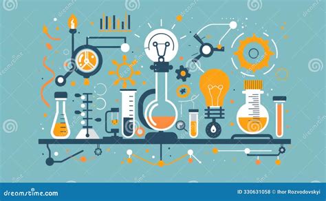 Flat Design Concept Illustration With Experimental Thinking Of Idea Lab Stock Illustration