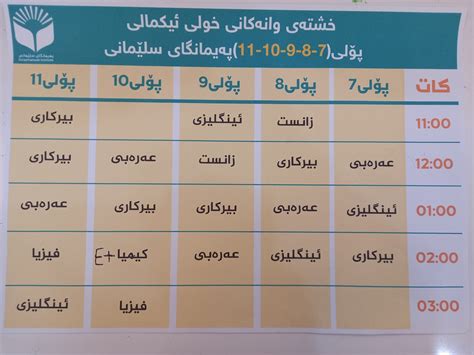 خشتەی وانە خوێندنی Slemani Institute پەیمانگای سلێمانی Facebook