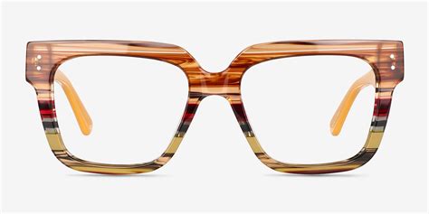 Vibrant Square Brown Yellow Striped Full Rim Eyeglasses Eyebuydirect