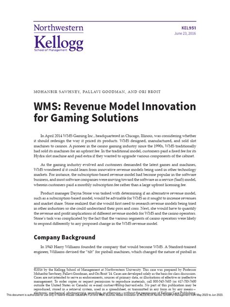 Wms Revenue Model Innovation For Gaming Solutions Company Background