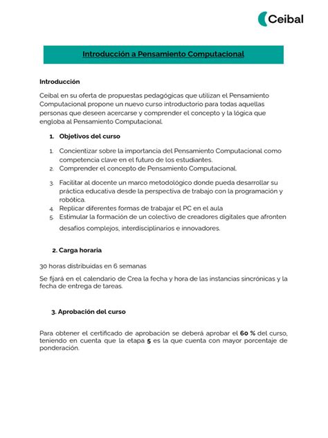 Programa Del Curso Pensamiento Computacional Pdf Pensamiento