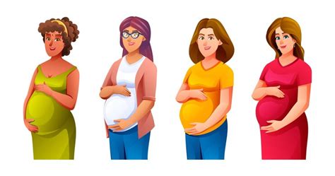 Premium Vector Set Of Pregnant Women Hugging Her Belly Waiting For A
