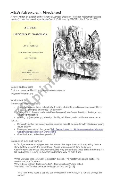 Alice In Wonderland Worksheet Esl Worksheet By Roasis