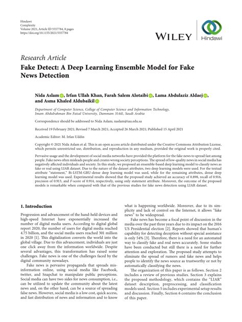 Pdf Fake Detect A Deep Learning Ensemble Model For Fake News Detection