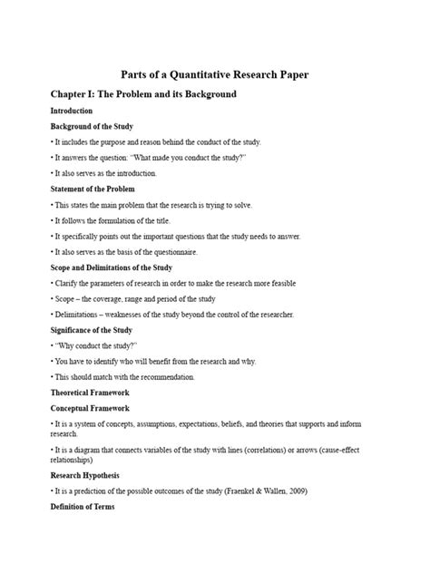 Parts Of A Quantitative Research Paper Chapter 1 3 Download Free Pdf