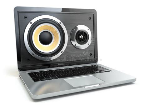 Digital Audio Or Music Software Concept Laptop And Loudspeaker Stock