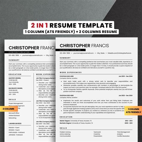 Ats Friendly Resume Template Google Docs And Word Cover Letter