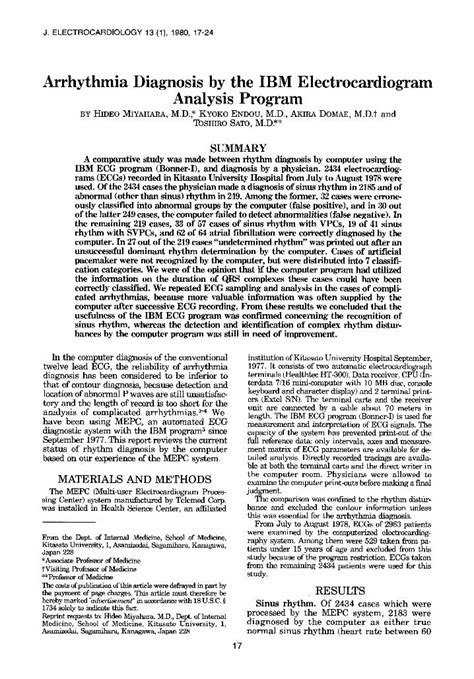 Pdf Arrhythmia Diagnosis By The Ibm Electrocardiogram Analysis