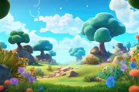 자연 생성 Ai 일러스트레이션의 다채로운 만화 그림 프리미엄 Ai 생성 이미지