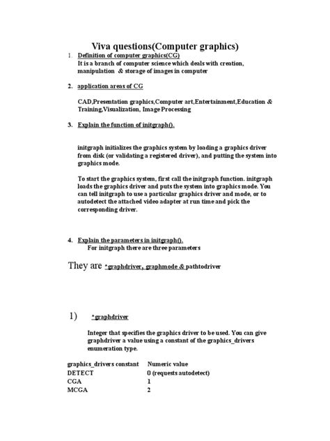 Viva Questions On Computer Graphics Concepts Pdf Rendering